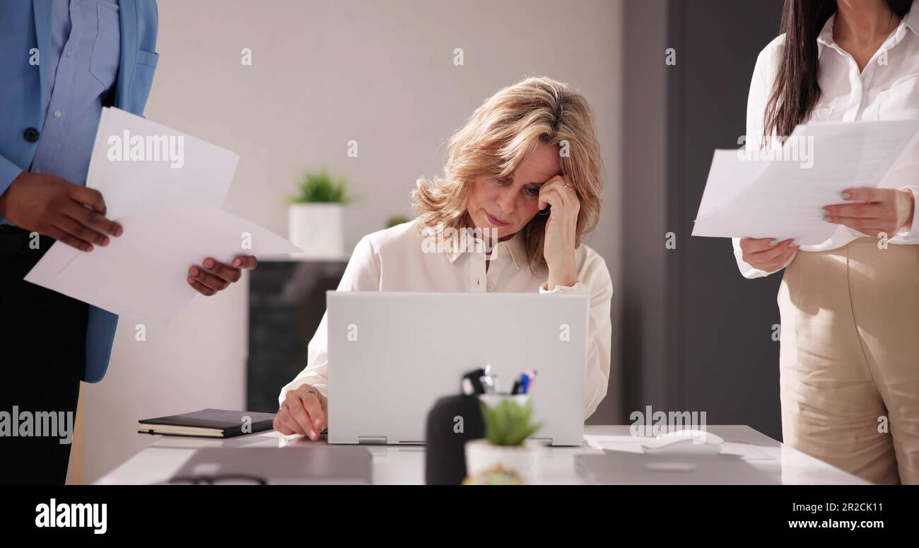 Team Leadership At Workplace. Leader Boss Stress And Headache Stock ...