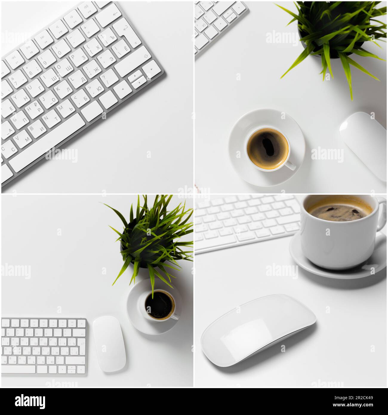 Office desk table with computer, supplies and coffee cup Stock Photo ...