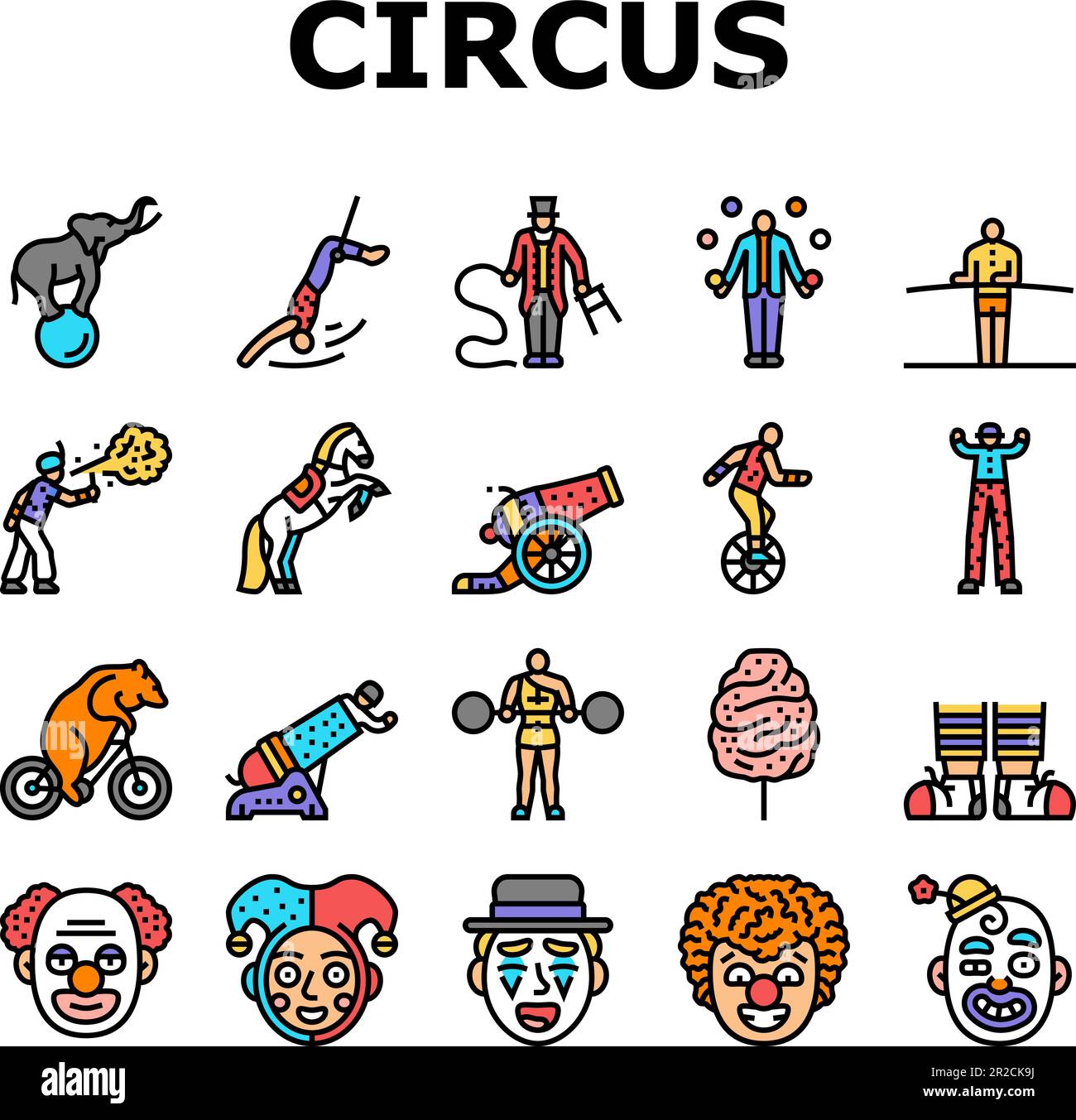 circus carnival vintage show icons set vector Stock Vector Image & Art ...
