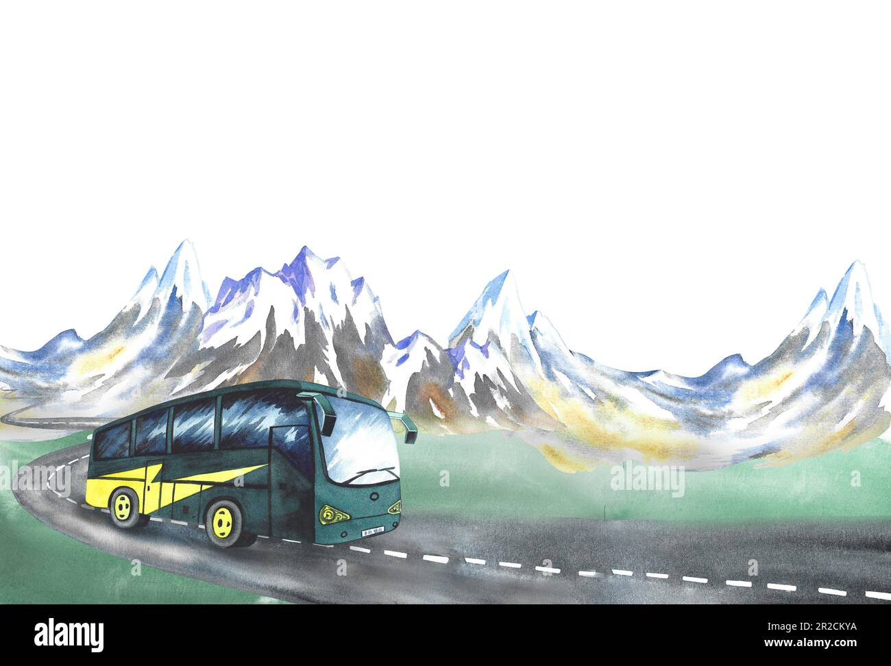 Passenger, tourist bus on the background of snowy mountains. Banner ...