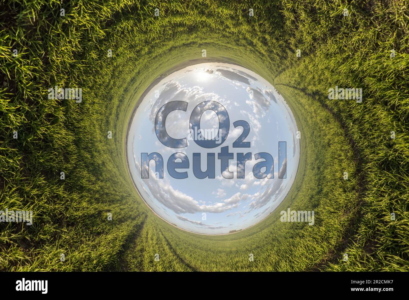 CO2 Neutral text concept image against blue little planet in green ...