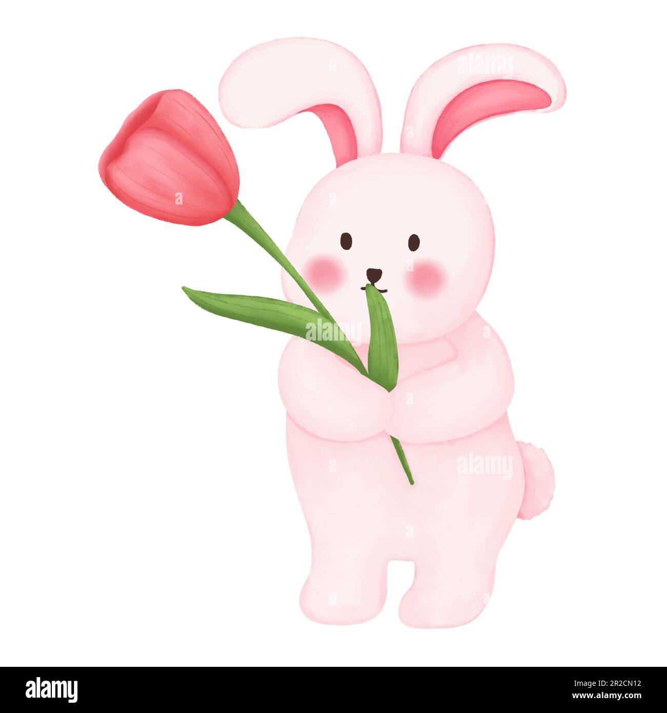 Watercolor bunny and tulip flower. Watercolor easter bunny illustration ...