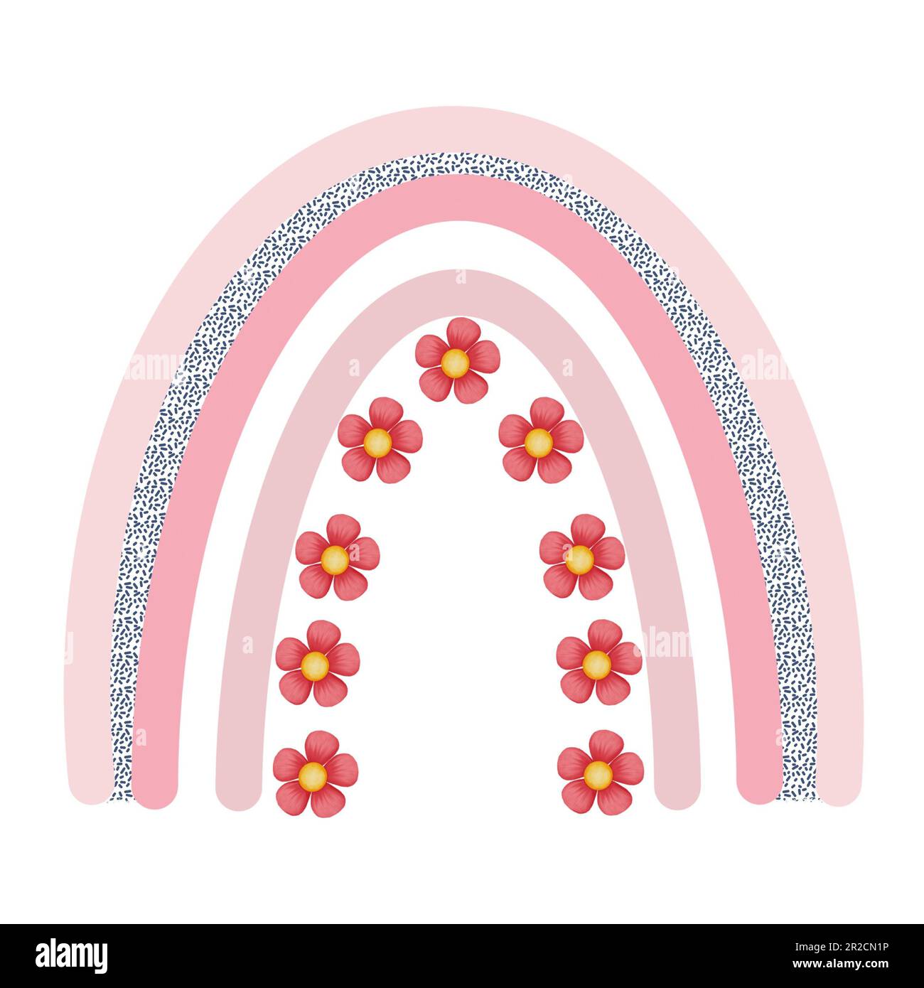 Beautiful rainbow with spring flowers illustration isolated on white ...