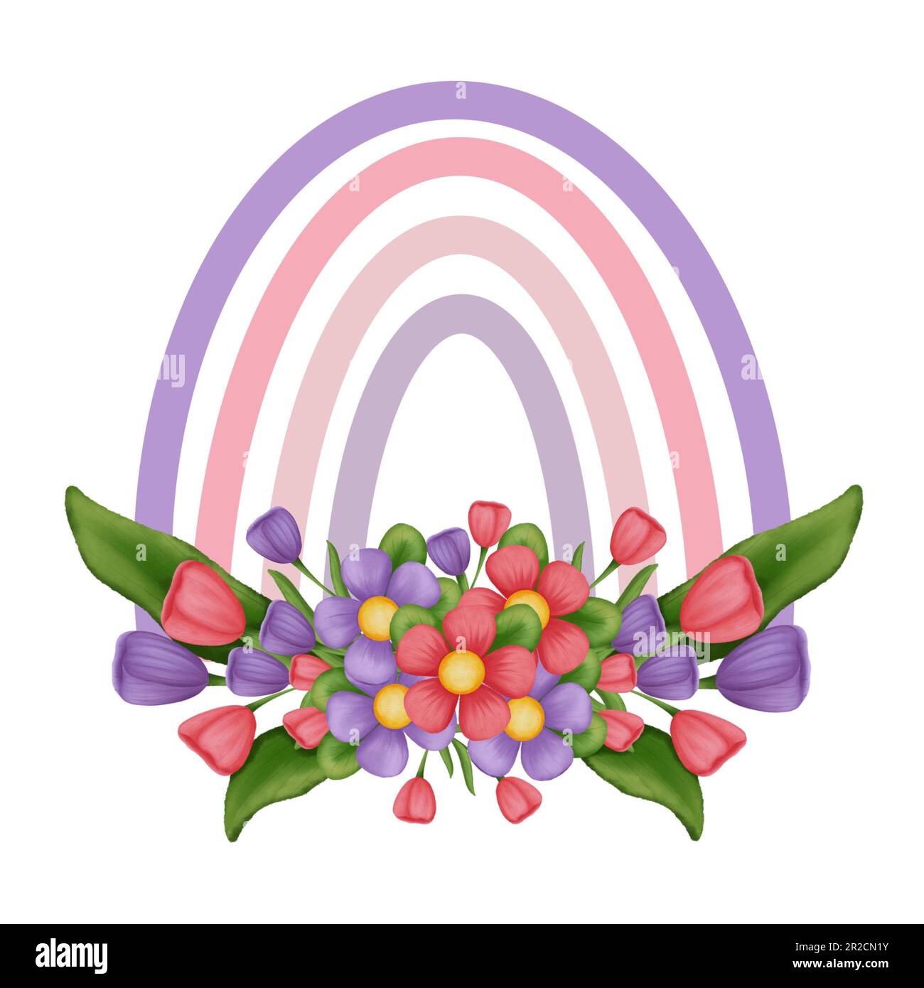 Rainbow with spring flower bouquet illustration isolated on white ...