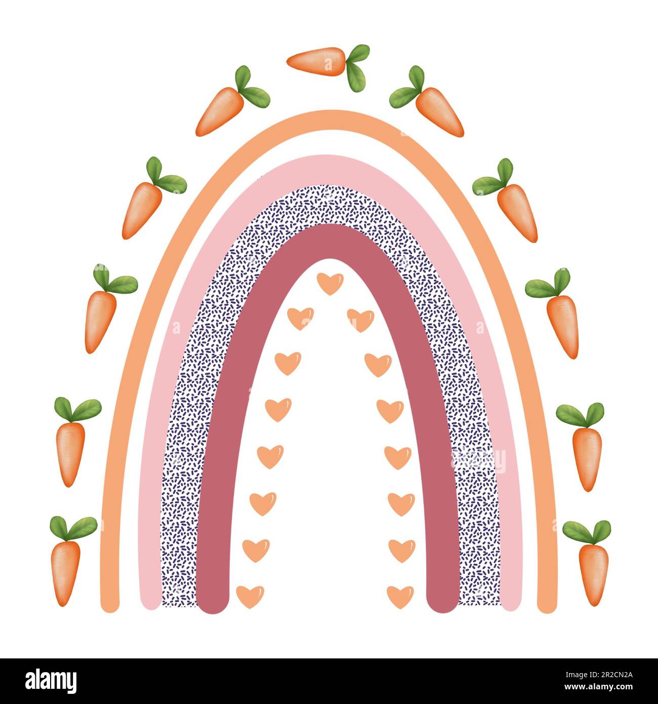Easter boho rainbow with heart and carrot clipart. Easter Day rainbow ...