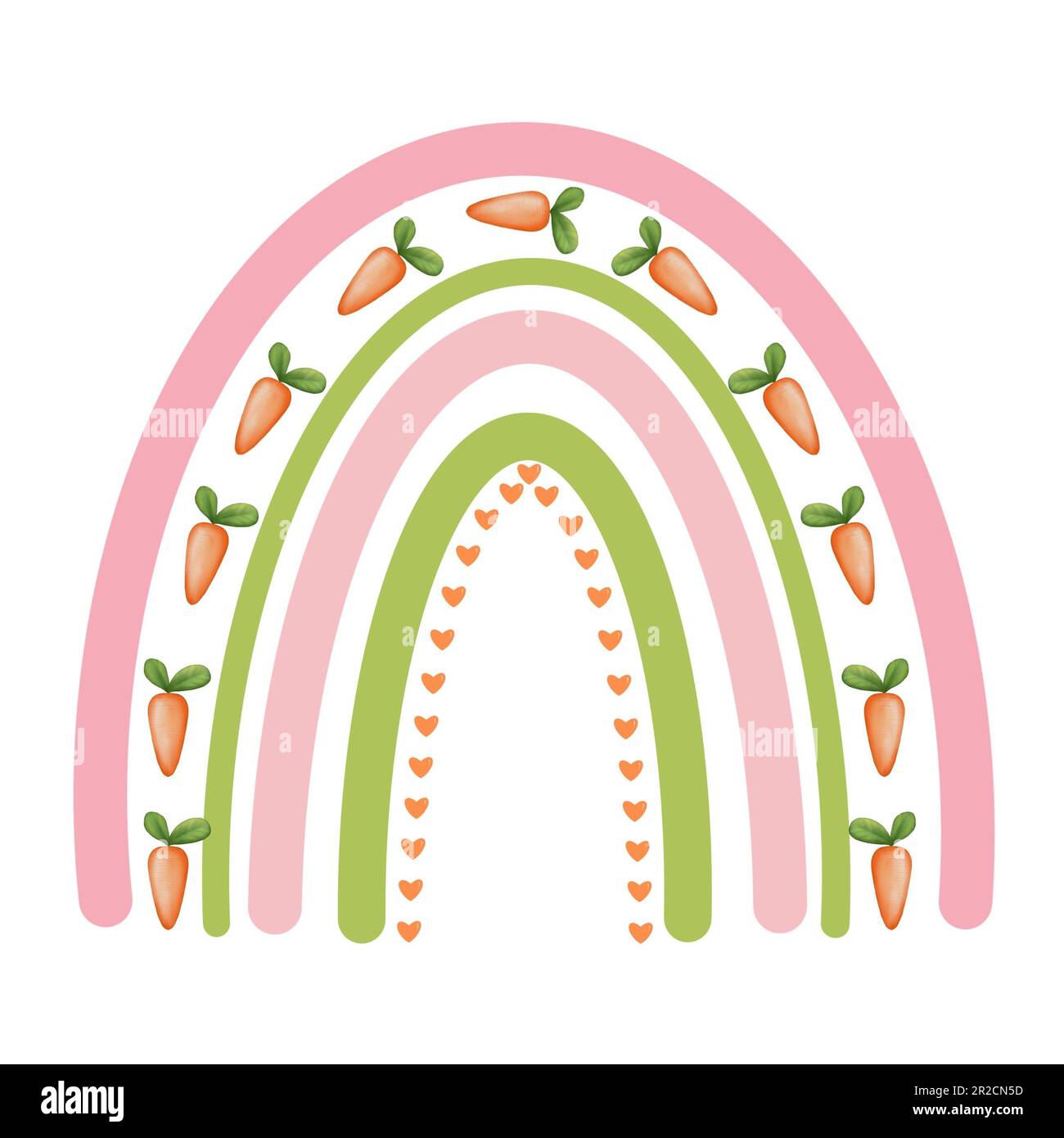 Easter rainbow with hearts and carrots illustration isolated on white ...