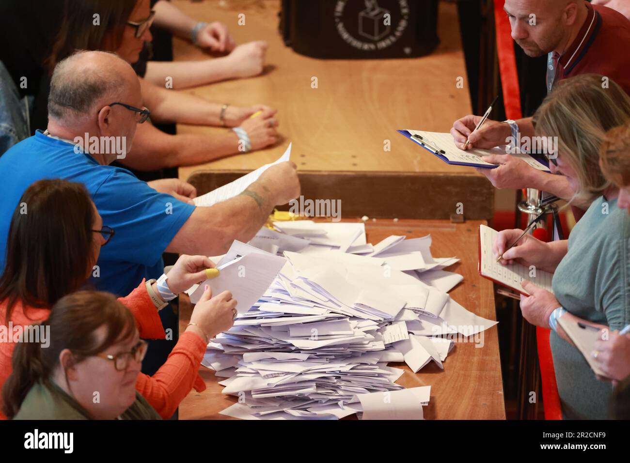 Ballot papers begin to be counted at Belfast City Hall for the Northern ...
