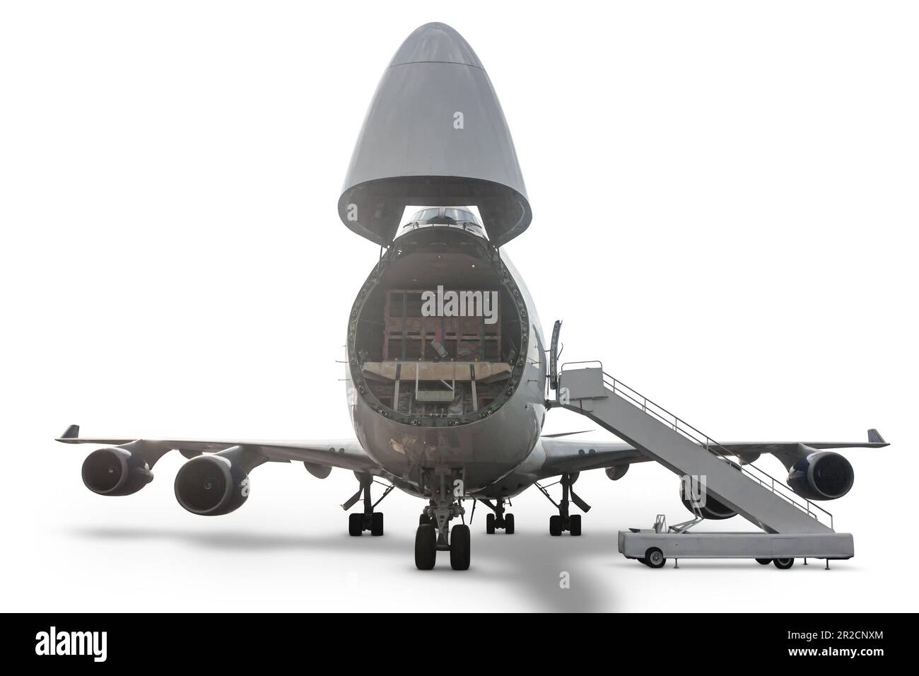 Front view of the wide body cargo airplane with an open nose hatch ... Front view of the wide body cargo airplane with an open nose hatch ...