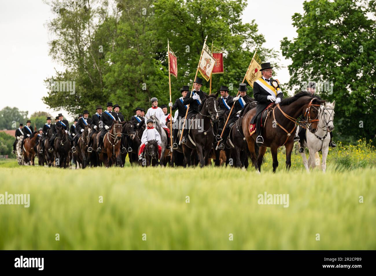 Weingarten, Germany. 19th May, 2023. The so-called Blood Riders ride in ...