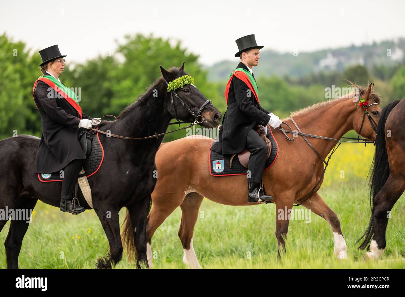 Weingarten, Germany. 19th May, 2023. So-called blood riders ride in a ...