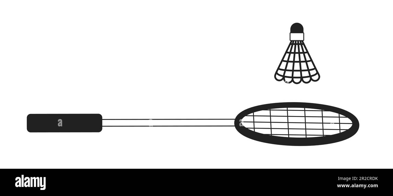 Badminton racquet and shuttlecock monochrome flat vector object Stock ...