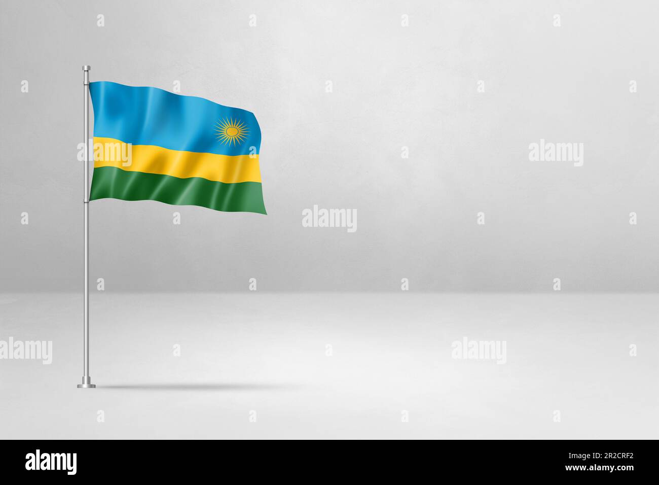 Rwanda flag, 3D illustration, isolated on white concrete wall ...
