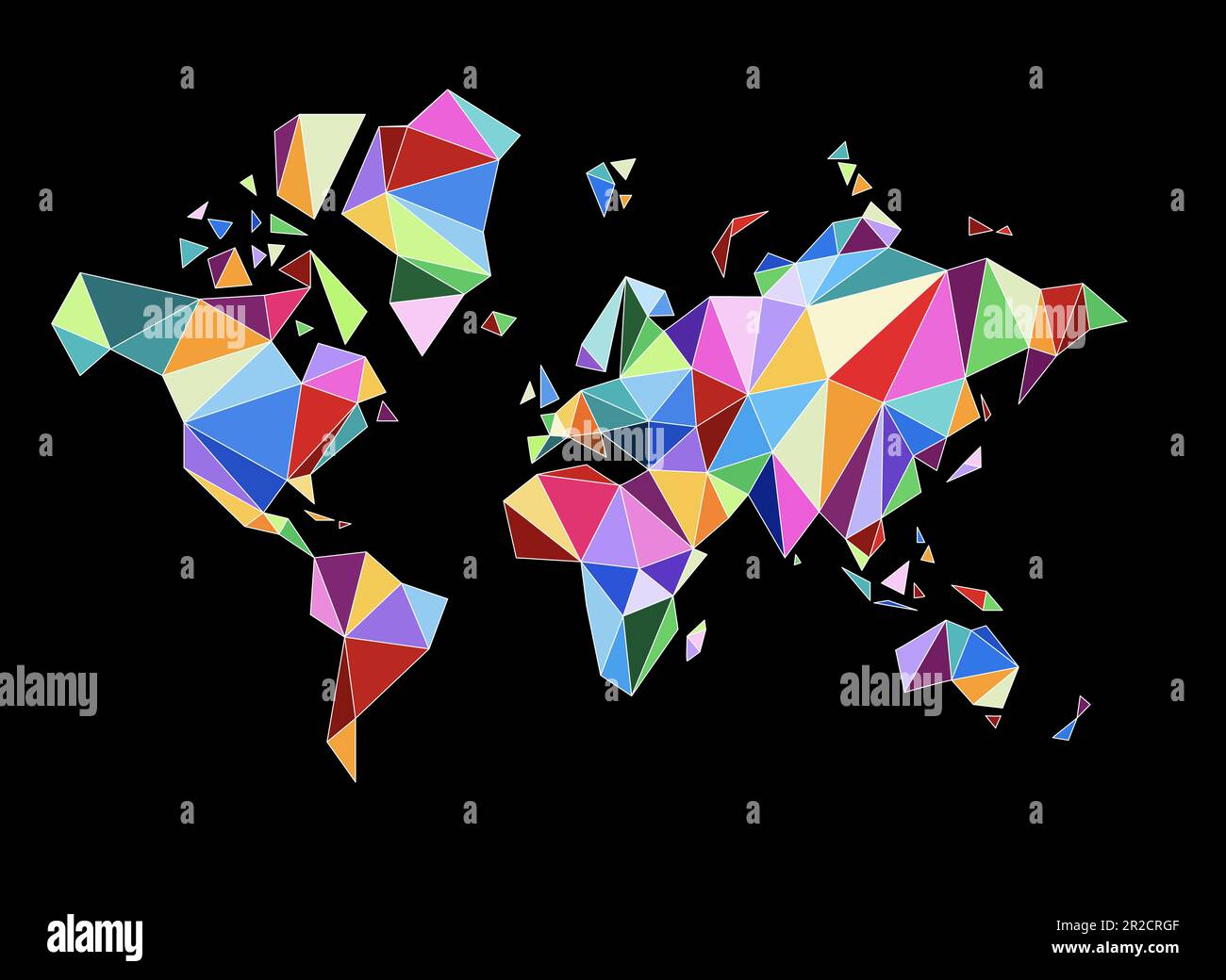 World map shape made of colorful polygons. 3D illustration isolated on ...