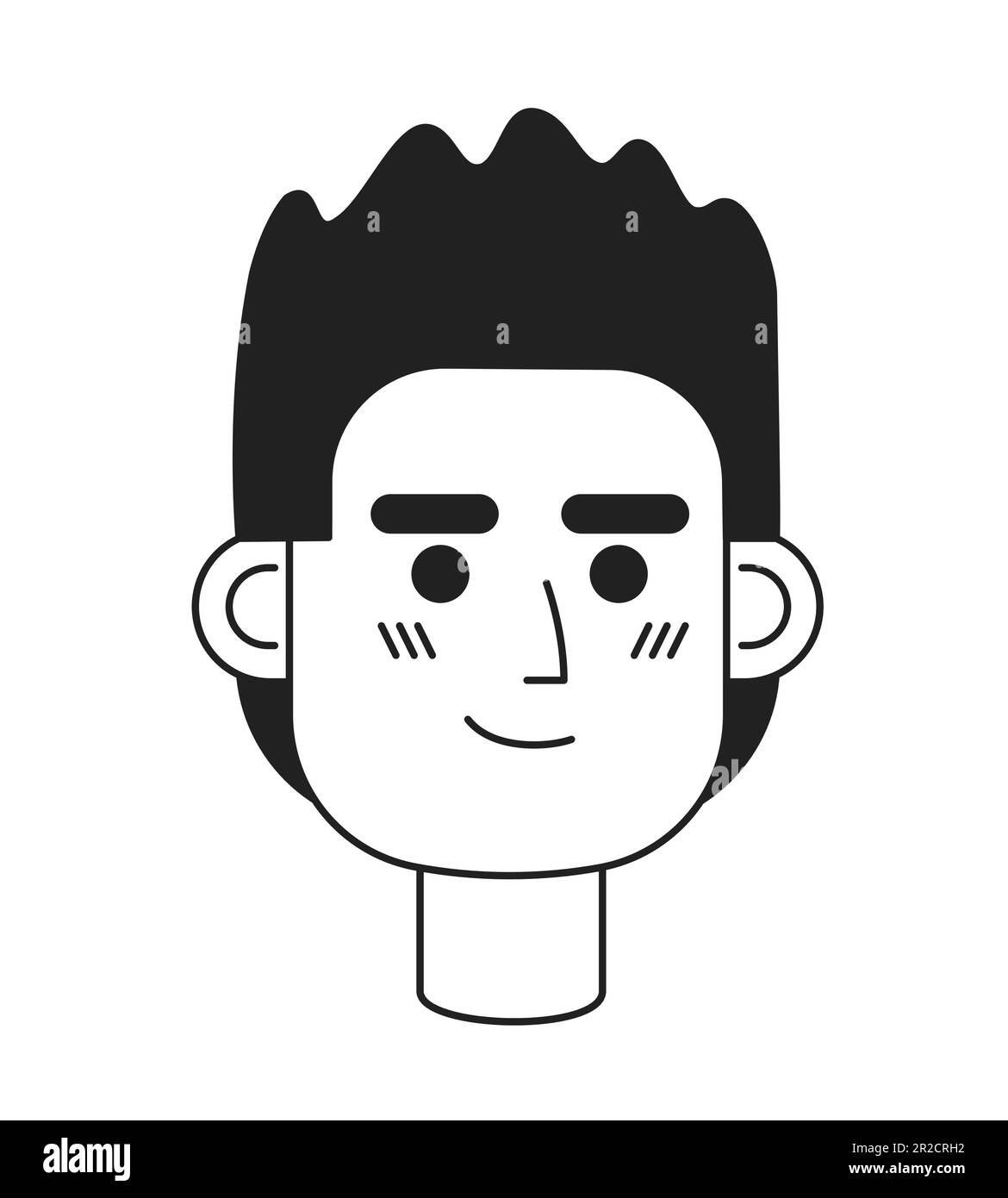 Young man with spiky hairstyle monochrome flat linear character head ...