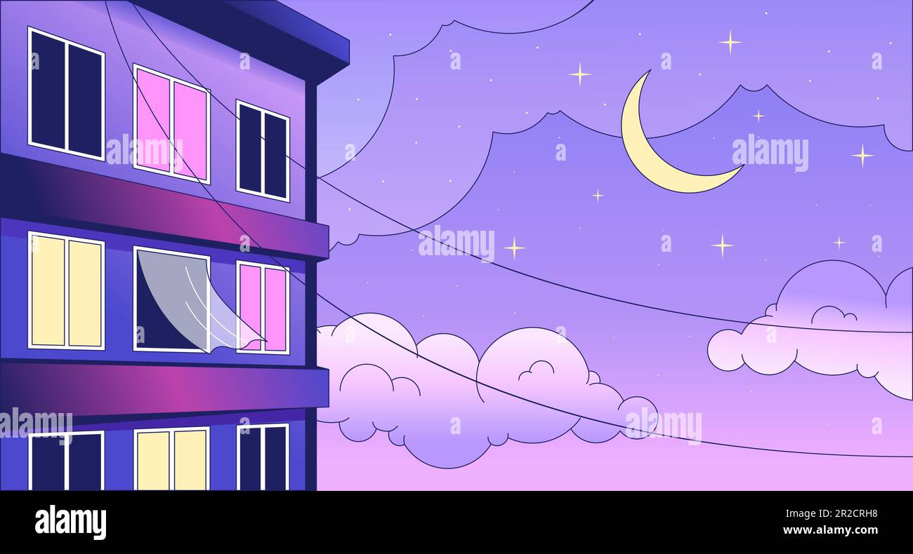 Windows apartment building night lo fi chill wallpaper Stock Vector ...