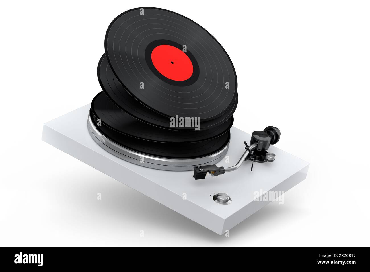 Vinyl record player or DJ turntable with flying vinyl plate on white ...