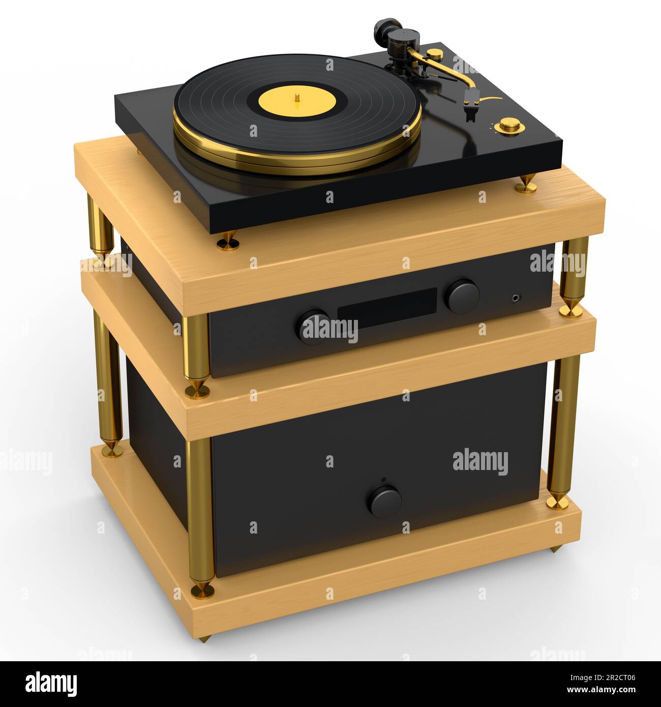 HiFi system with DJ turntable and amplifier on stand for home theater ...