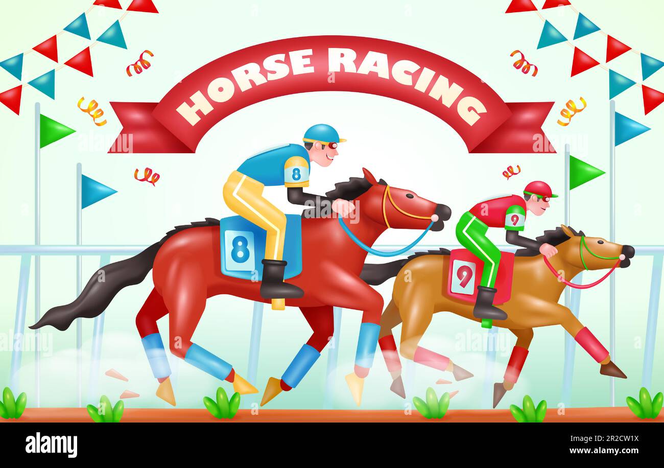 Horse racing. 3d vector illustration Two racehorses competing against ...