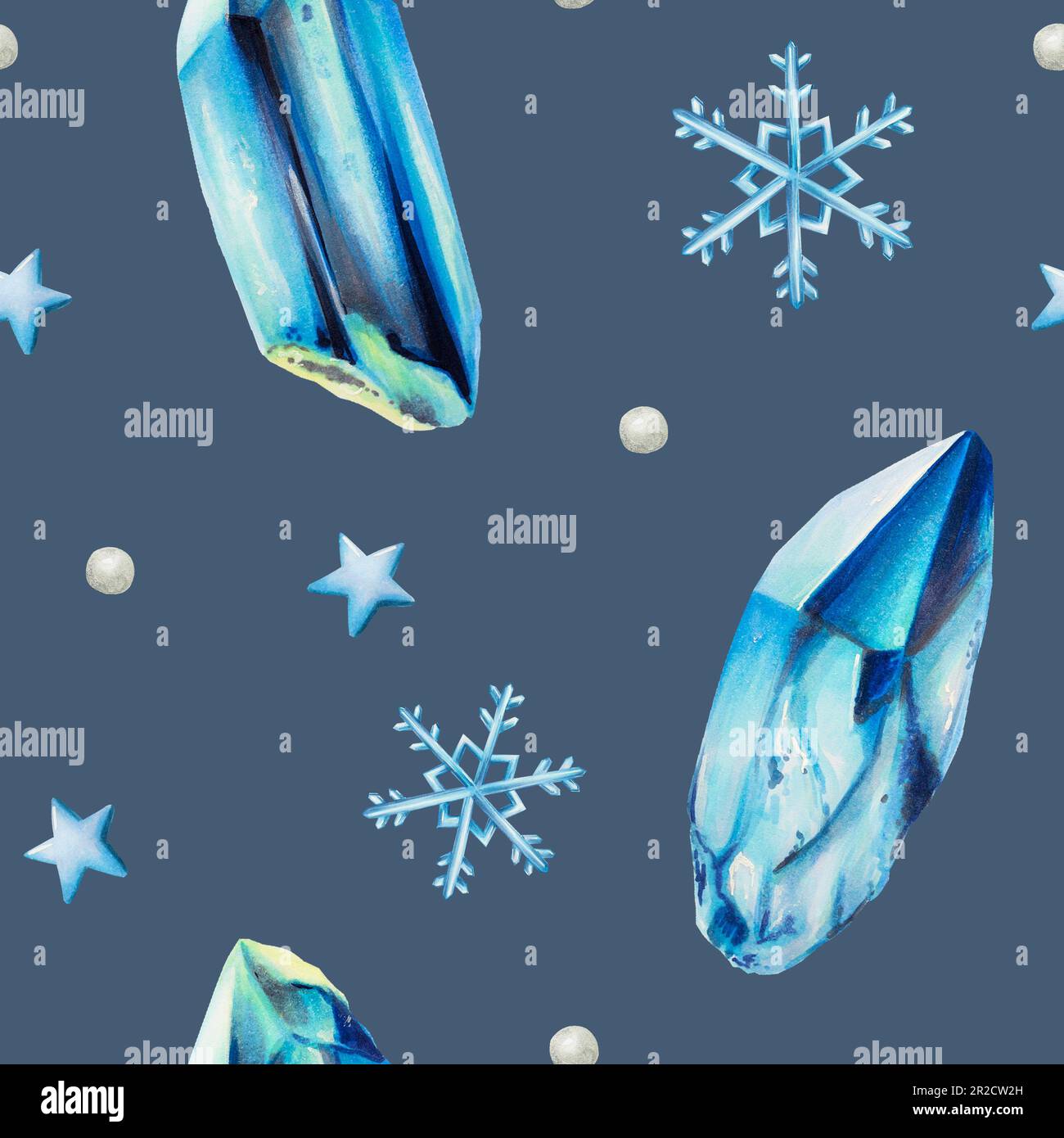 Watercolor winter festive seamless pattern with ice crystals and ...