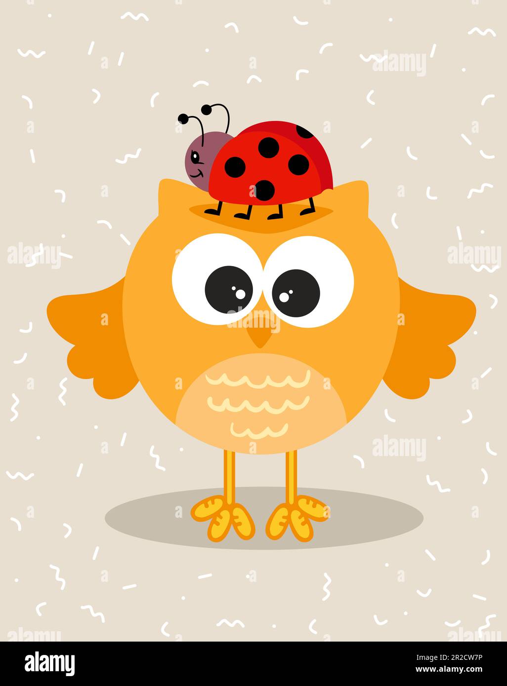 Cute illustration of adorable owl with ladybug on head Stock Photo - Alamy