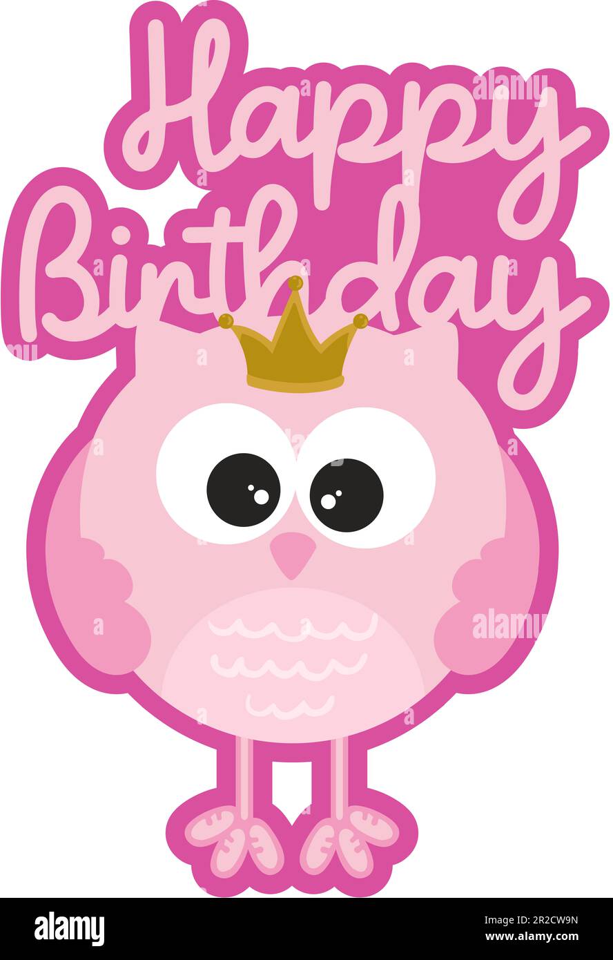 Happy Birthday pink owl sticker Stock Photo - Alamy