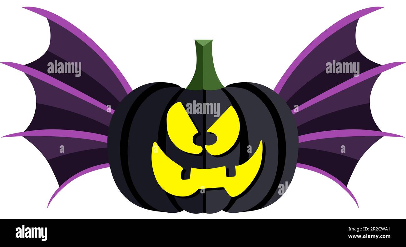 Scary halloween black pumpkin with bat wings Stock Photo - Alamy