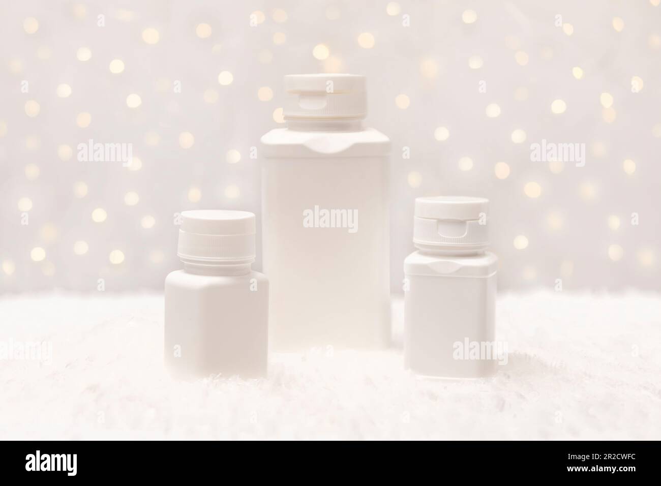 Christmas pharmacy white bottles,containers of pills, tablets,drugs in ...