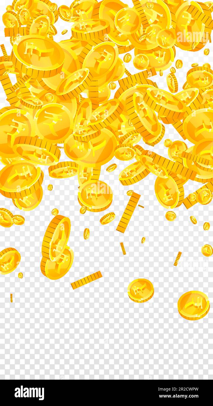 Indian rupee coins falling. Scattered gold INR coins. India money ...