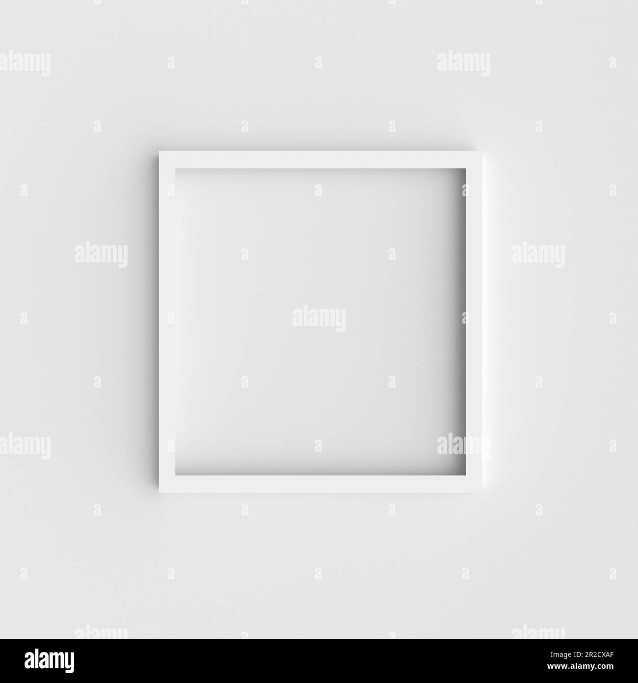 White, square shape, blank picture frame hanging on white wall ...