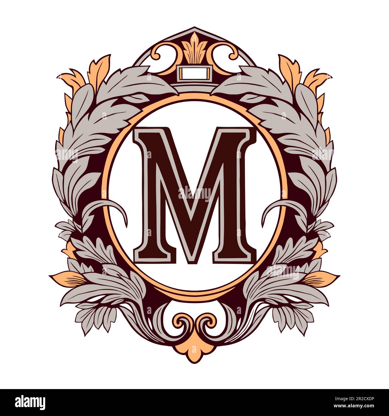 Letter M Floral monogram. Vintage ornament initial Alphabet spiral ...