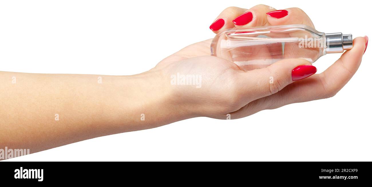 woman hand holding perfume bottle Stock Photo - Alamy