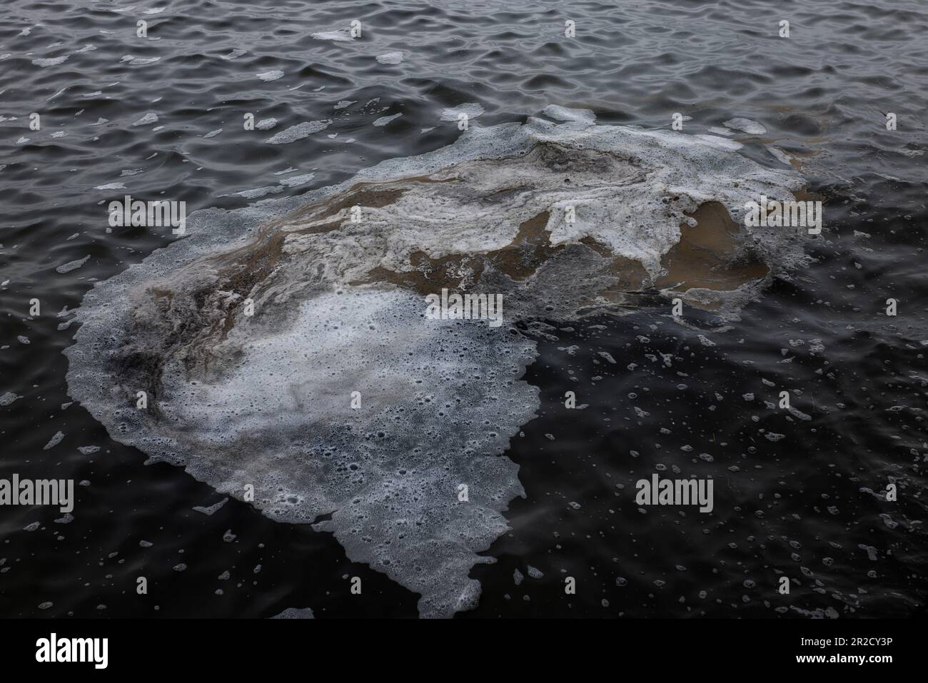 Dirty wave with mud foam. Dirty sea surf lines made of algae in the ...