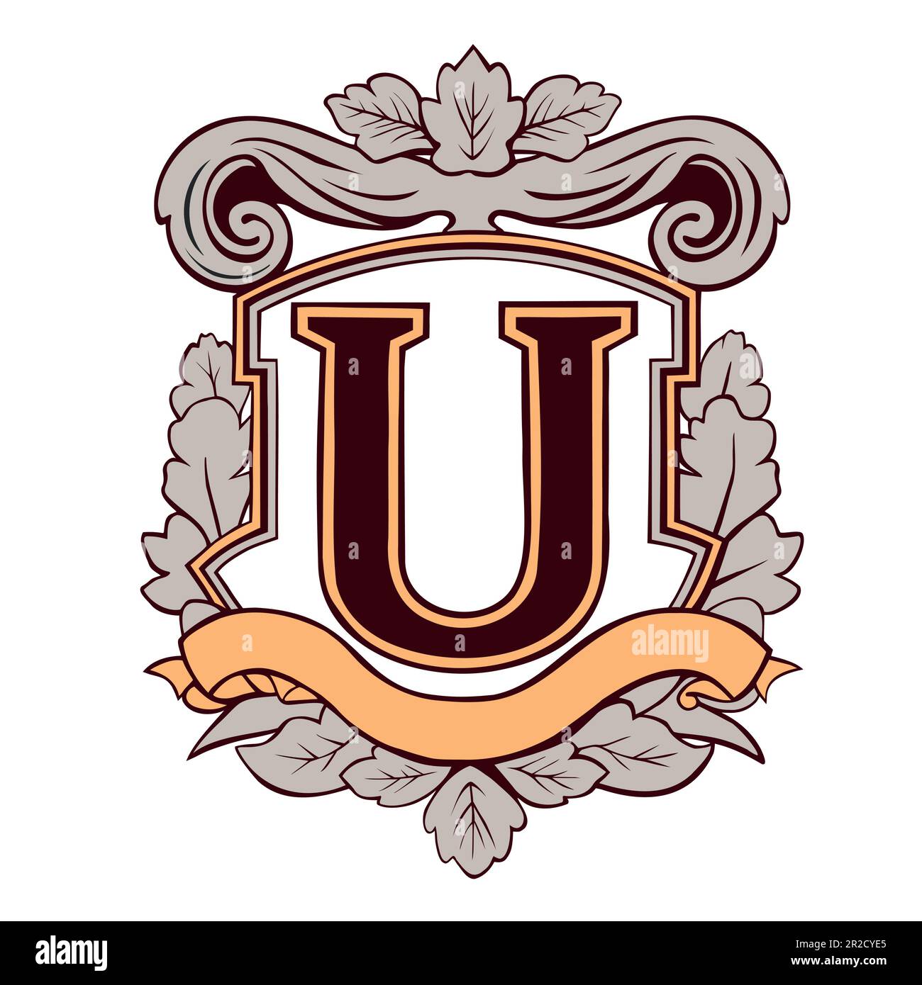 Letter U Floral monogram. Vintage ornament initial Alphabet spiral ...