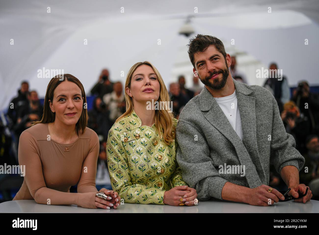 Director Monia Chokri, from left, Magalie Lepine Blondeau and Pierre-Yves Cardinal pose for ...