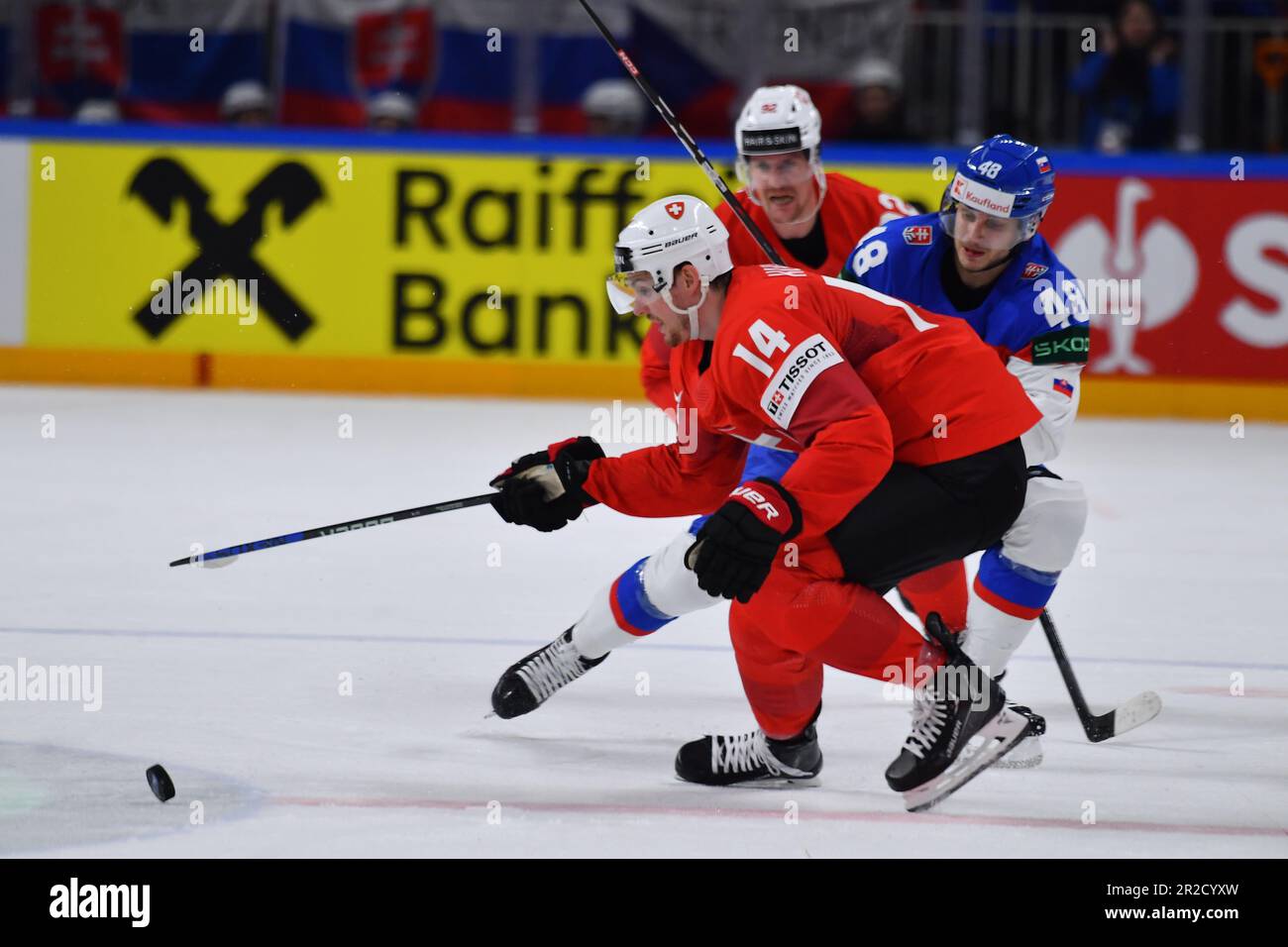 LATVIA, RIGA - 18.05.23: KUKAN Dean, CACHO Viliam. Game Switzerland vs ...