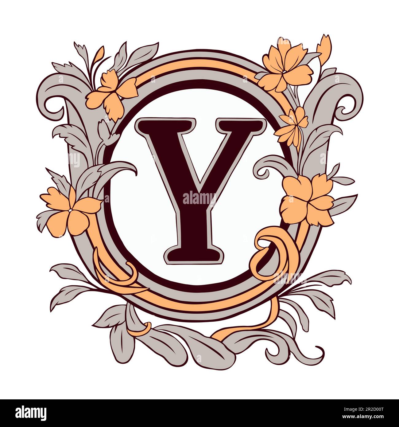 Letter Y Floral monogram. Vintage ornament initial Alphabet spiral ...