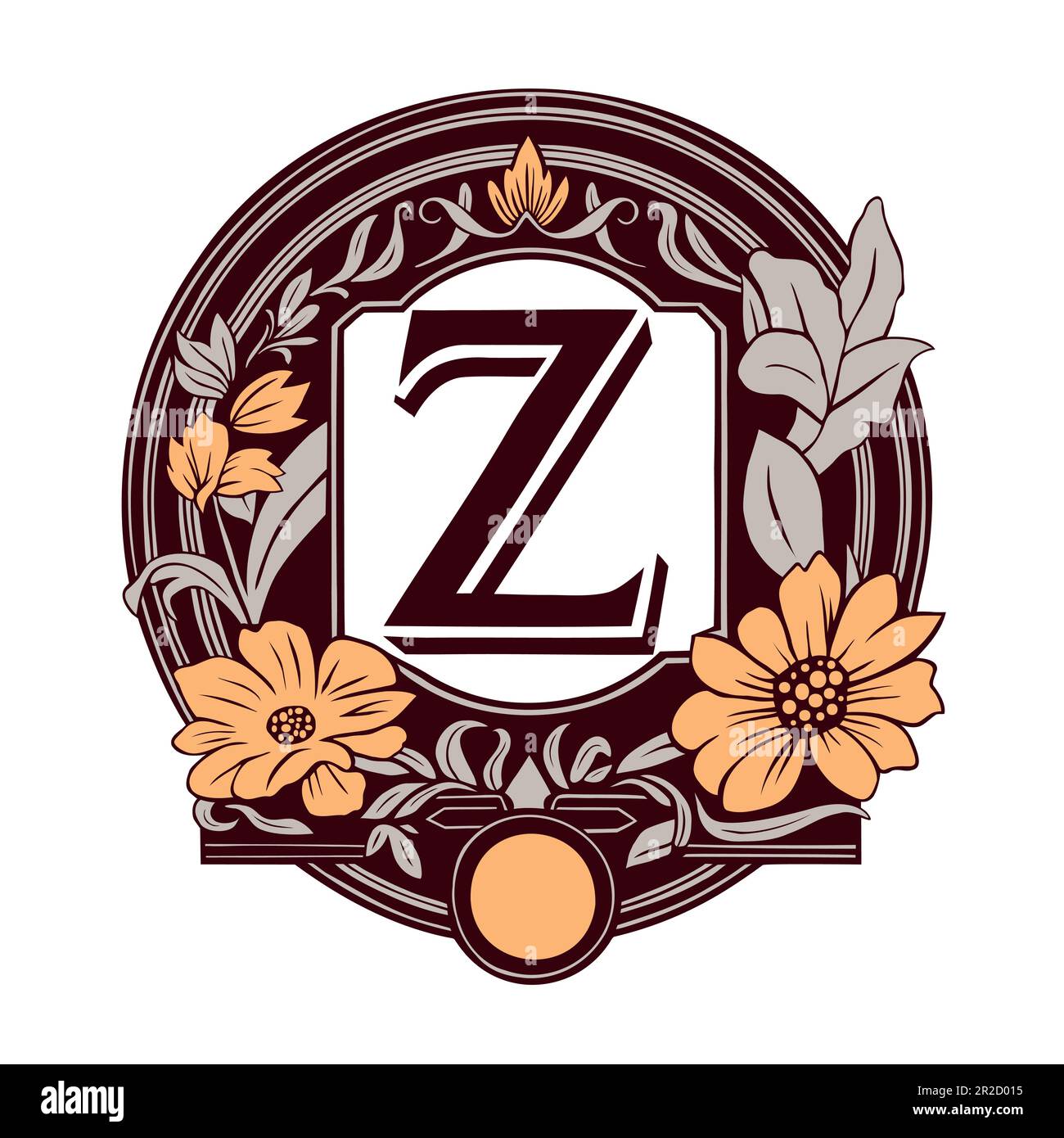 letter Z Floral monogram. Vintage ornament initial Alphabet spiral ...
