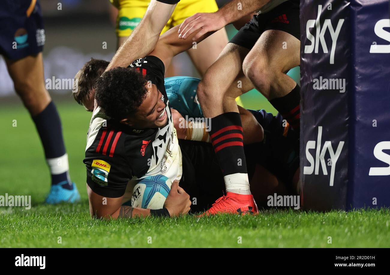Sione Havili Talitui of The Crusaders scores the first try during the ...
