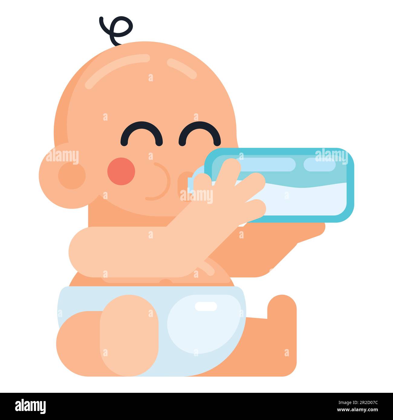 Cute baby sitting and drinking milk from milk bottle. Flat style vector ...