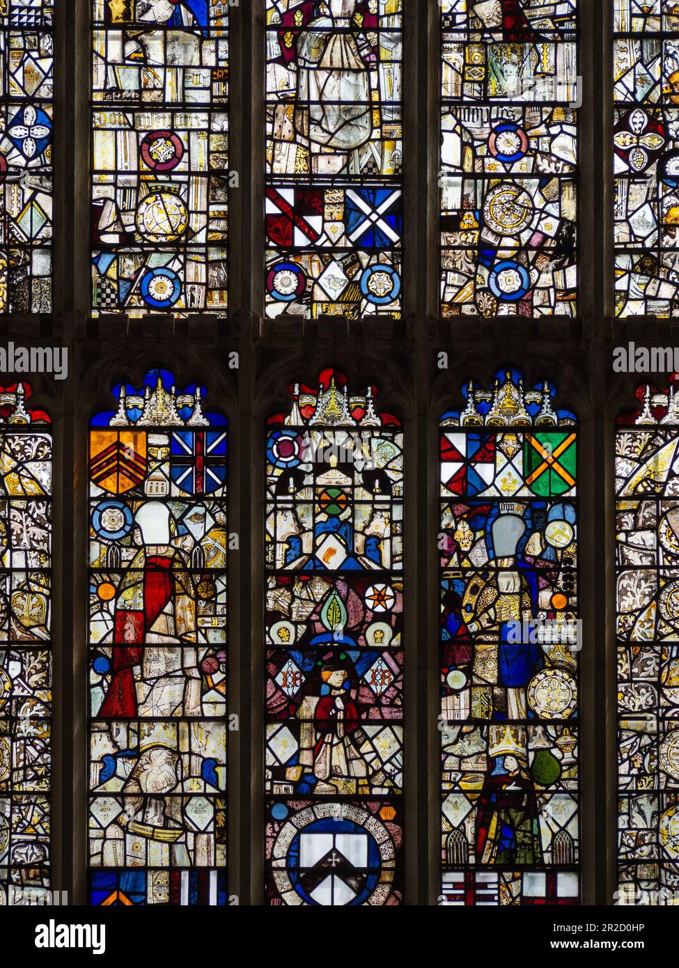 Medieval stained glass detail, St Nicholas church, Denston, Suffolk, UK ...
