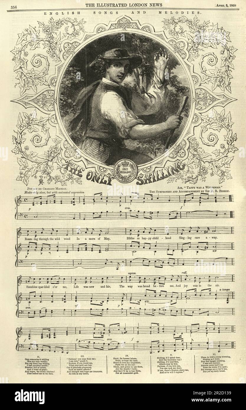 Vintage illustration of Old Music sheet, English songs and melodies ...