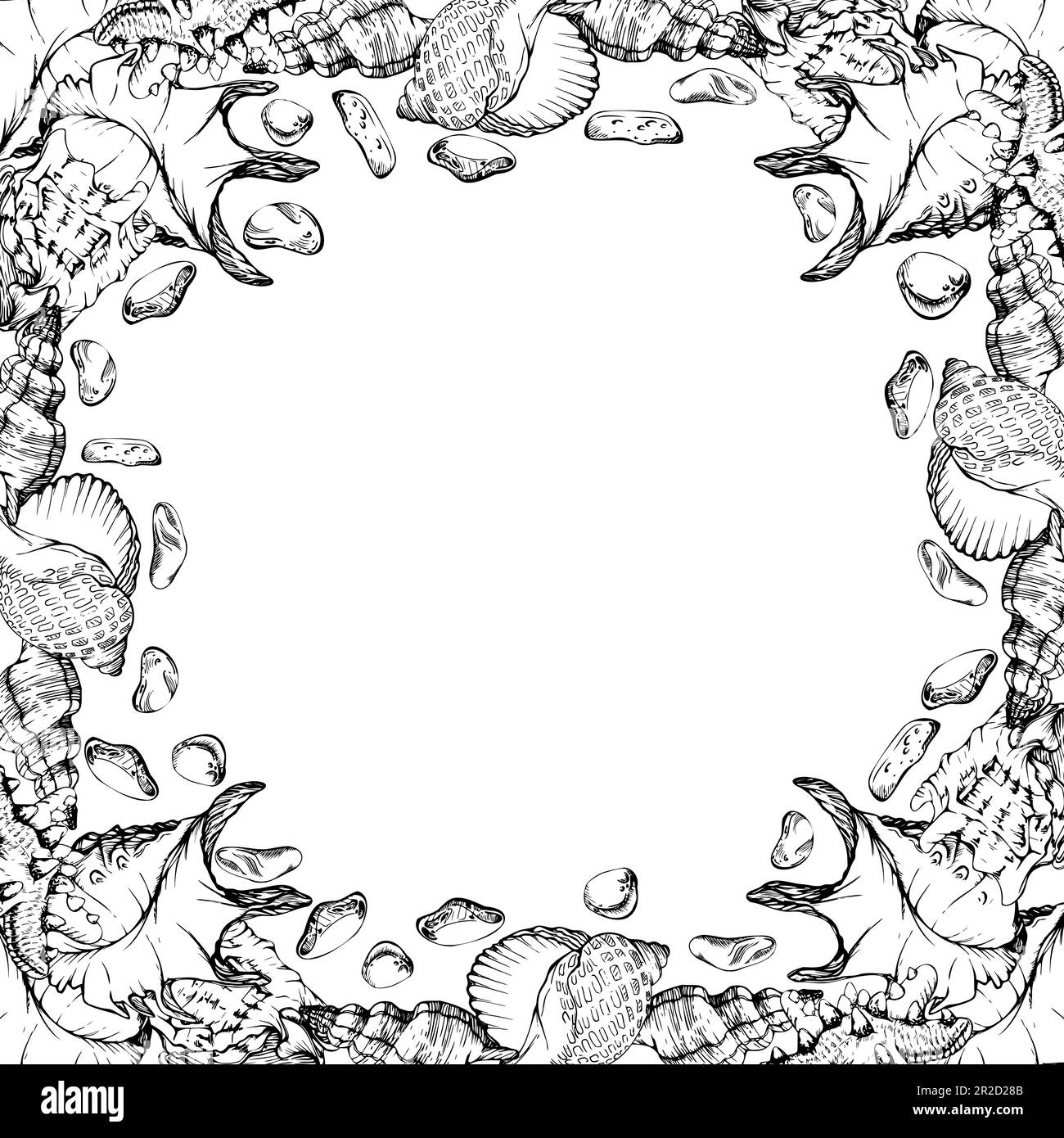 Hand drawn vector ink spiral pearl, brown and gold sea shells and ...