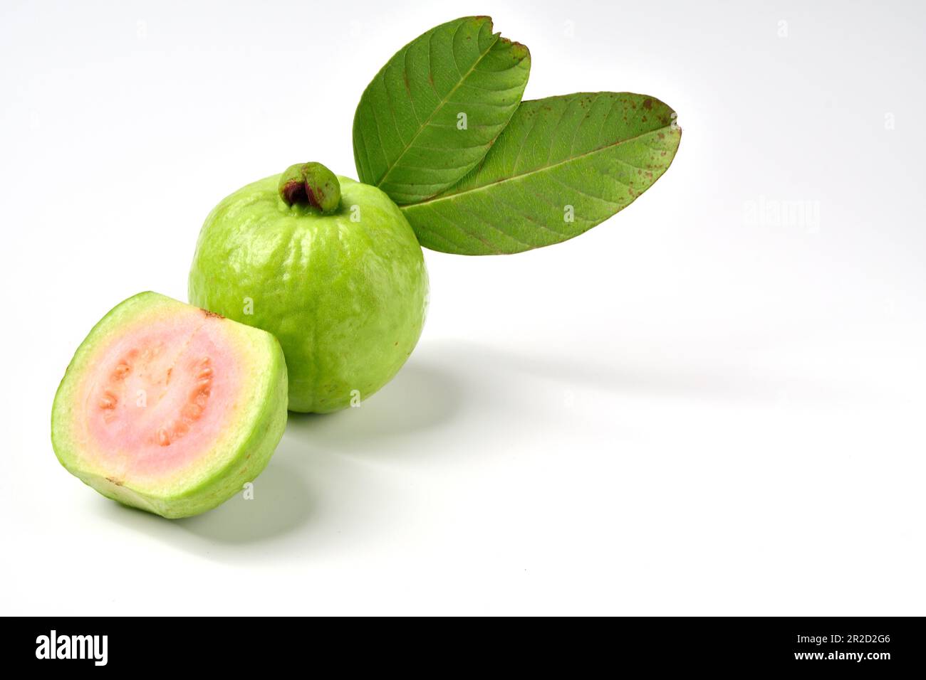 Pink guava fruits isolated on white background.Guava fruit with leaf ...
