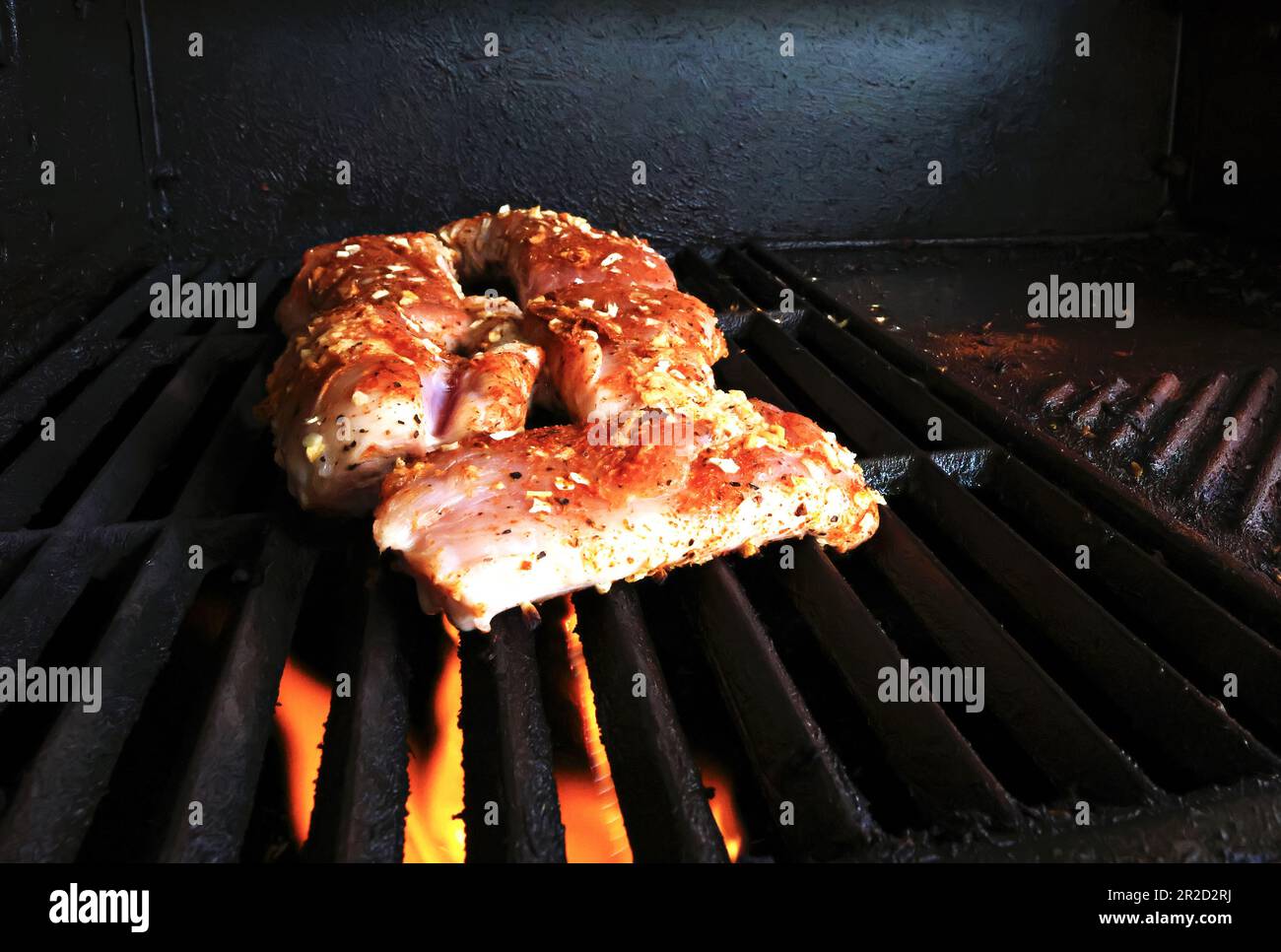 Pork fillets cooking on a bbq outside on a nice day. Art for arts sake ...