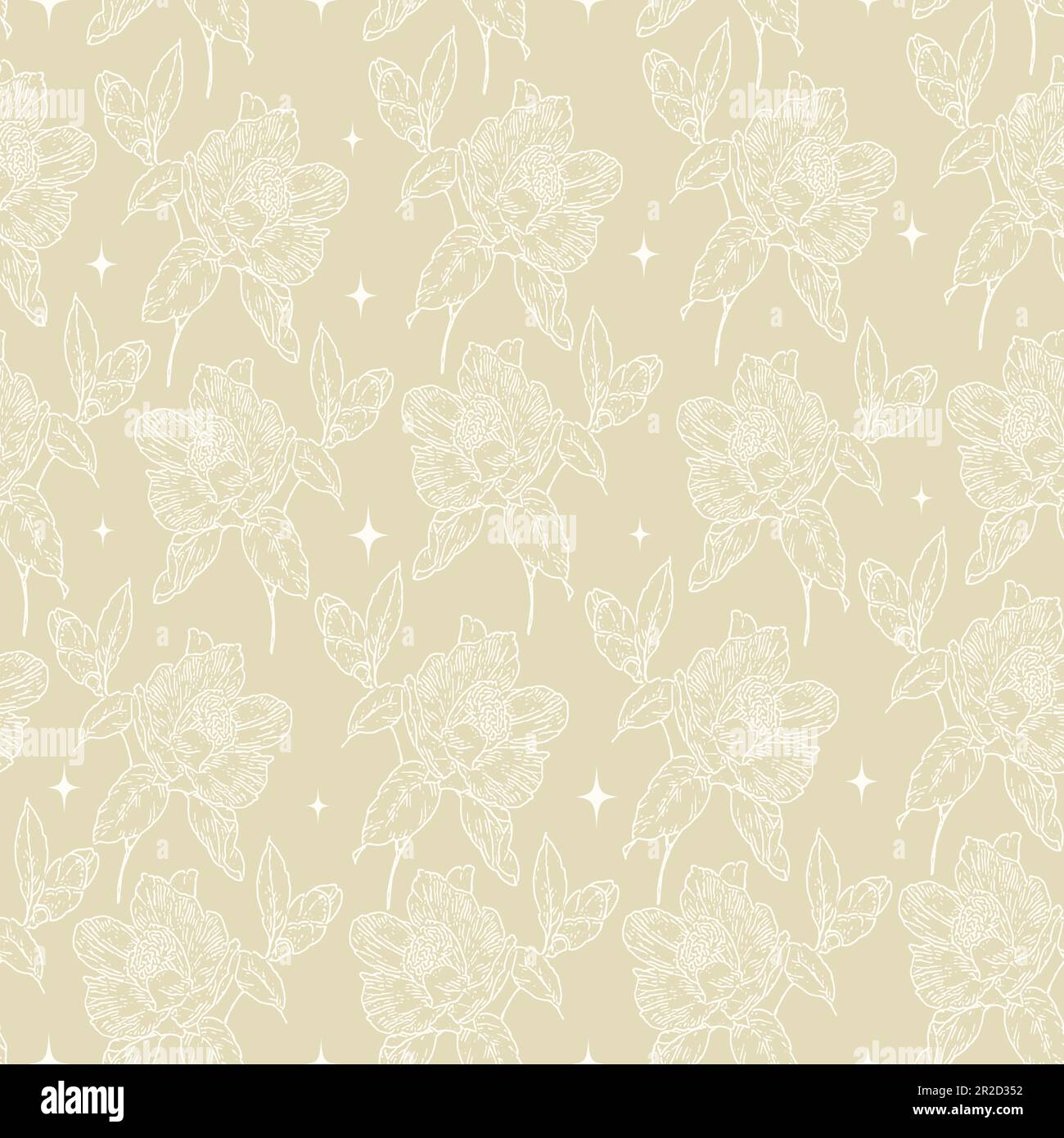 Peony flower seamless pattern ink neutral drawing. Floral background ...