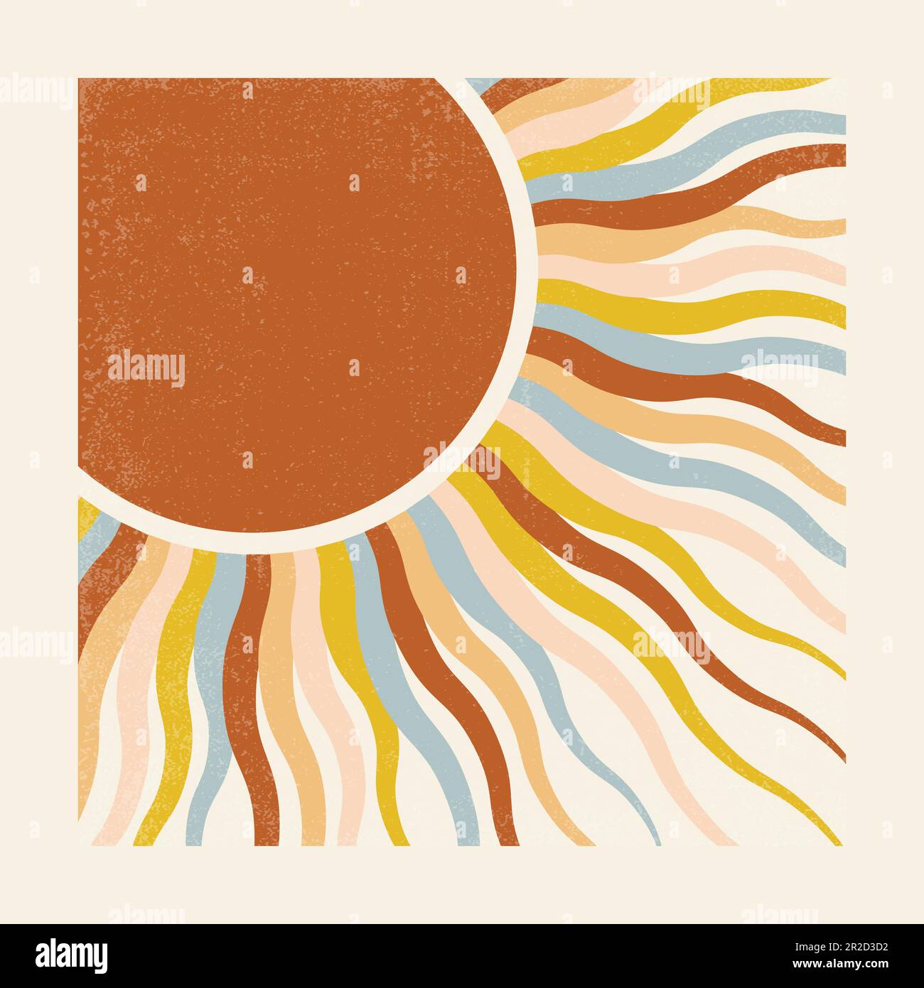 Retro sun print boho minimalist printable square art Stock Vector Image ...