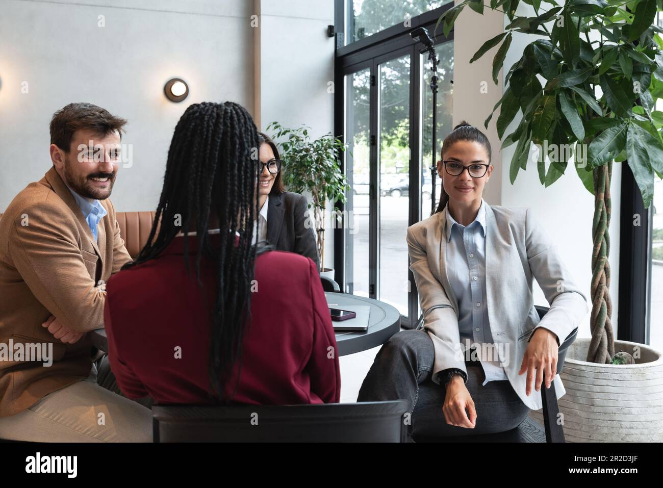 Group of young business people, managers, owners of a small company new ...