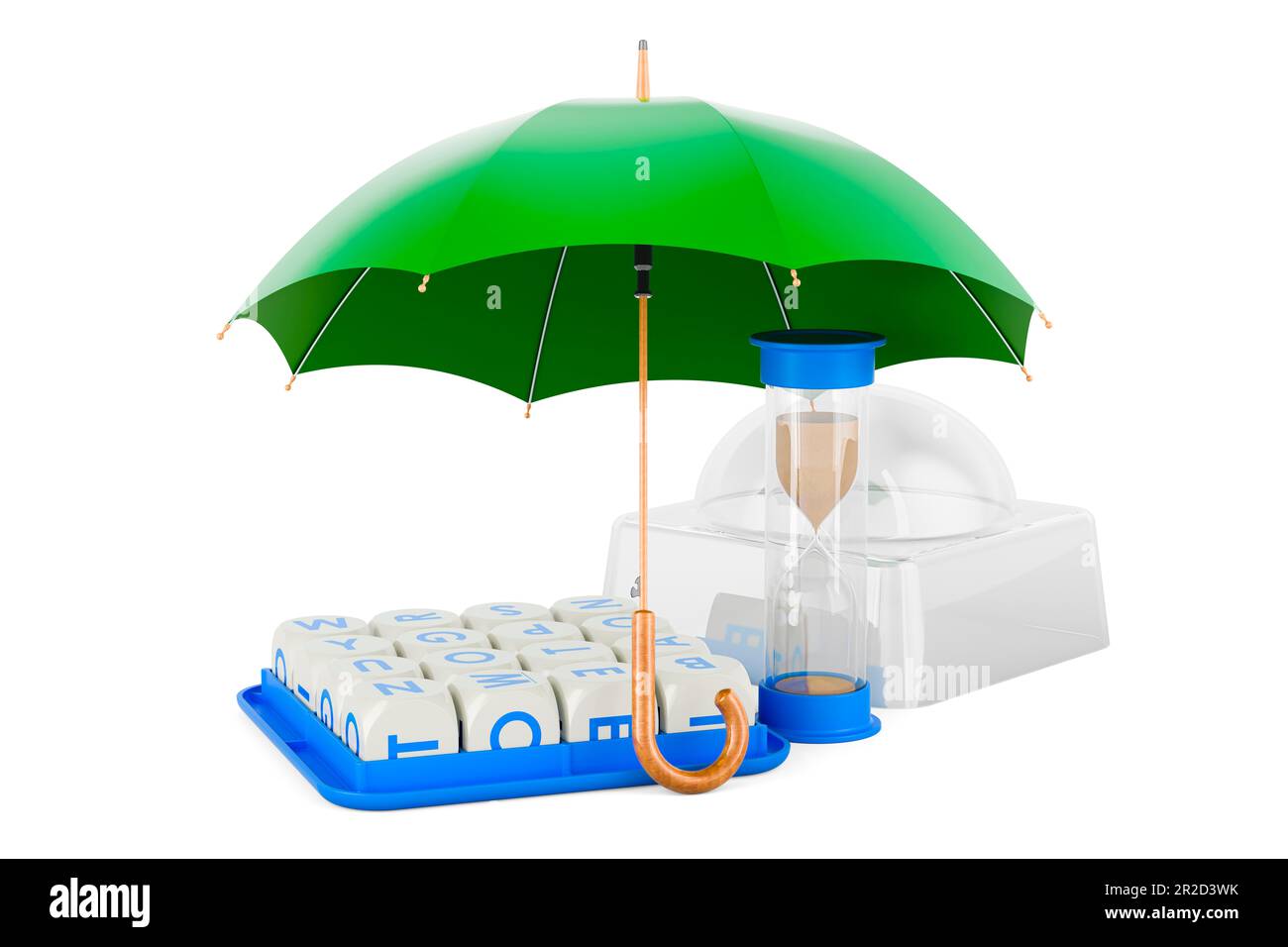 Boggle Board Game under umbrella. 3D rendering isolated on white ...