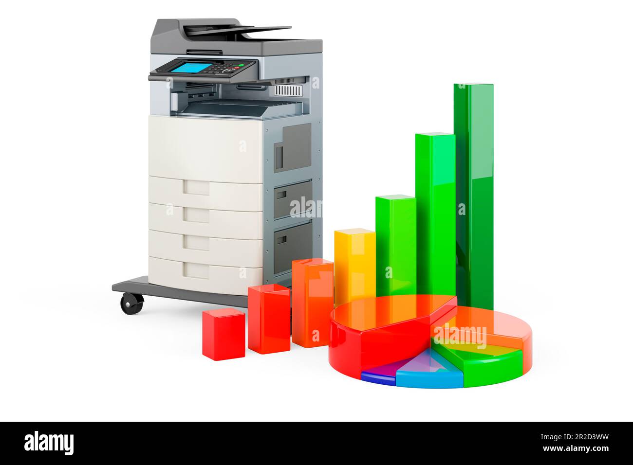 Office multifunction printer MFP with growth bar graph and pie chart ...
