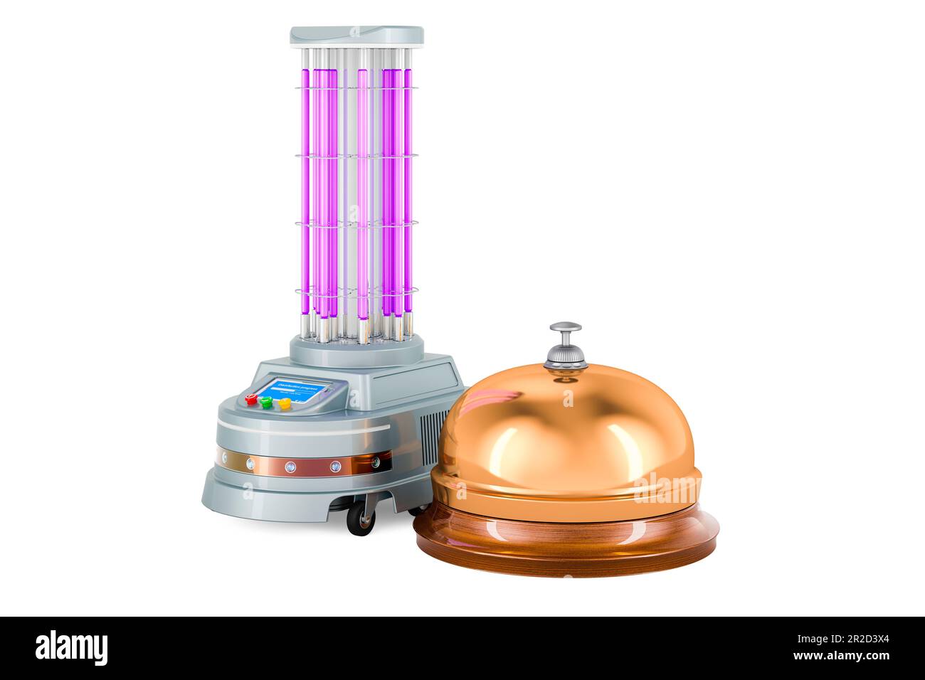 UV-Disinfection Robot with reception bell. 3D rendering isolated on ...